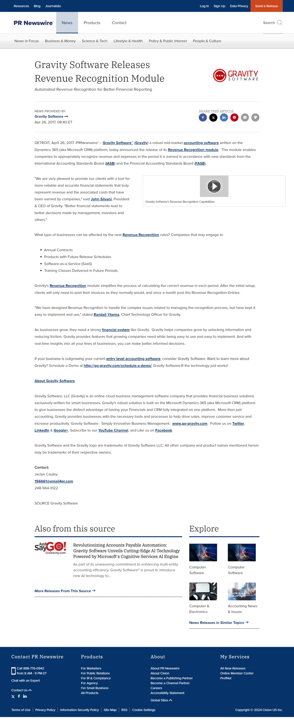 Software (SaaS) Industry Press Release Example